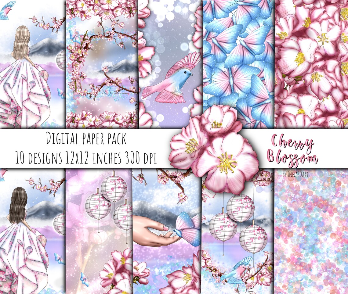 Cherry Blossom Digital Paper, Spring Digital Papers, Floral Digital ...