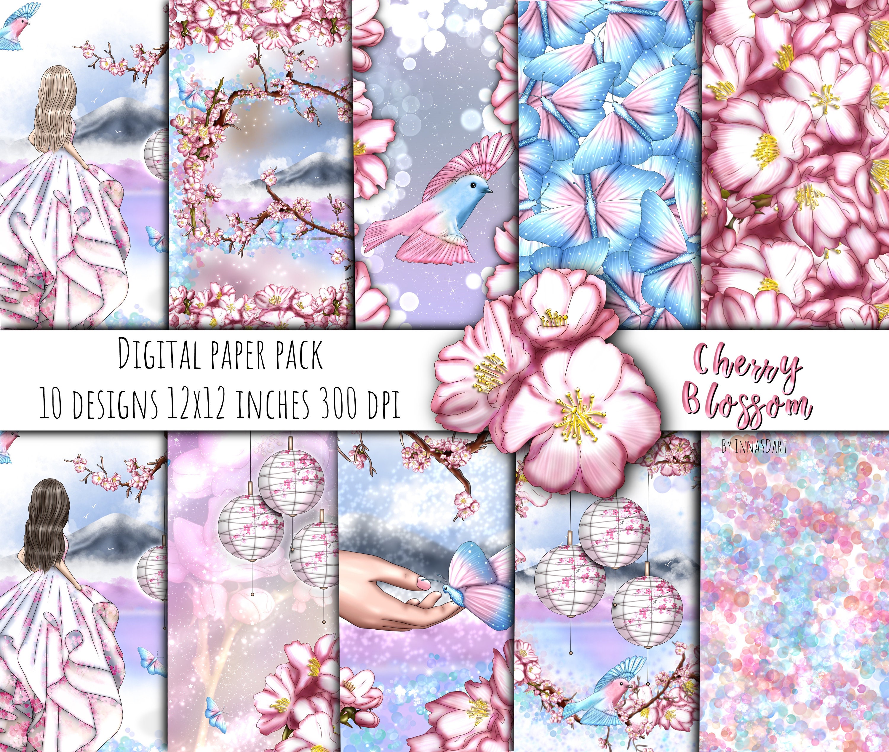 Cherry Blossom Digital Paper, Spring Digital Papers, Floral Digital ...