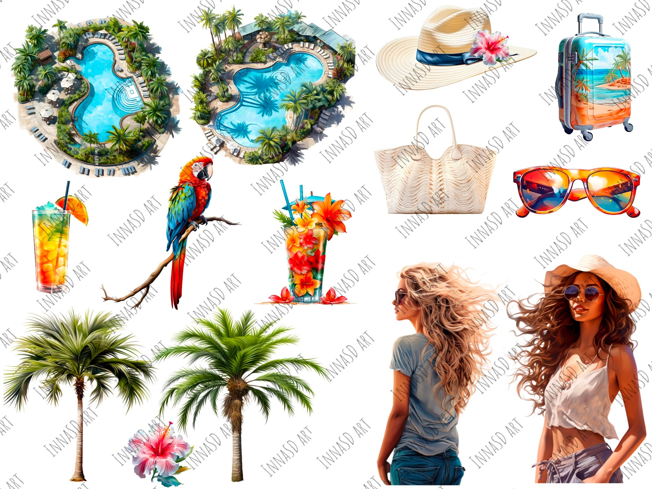 Take Me Away Summer Clip Art: Tropical Vacation & Travel Set for ...