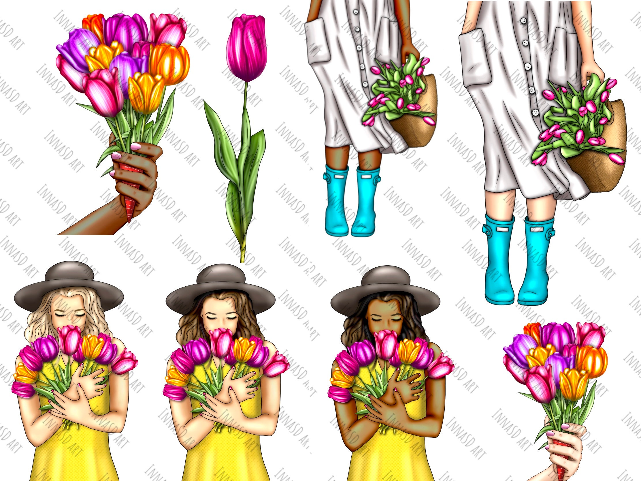 Tulips Clip Art Spring Clip Art Fashion Clip Art Hello - Etsy