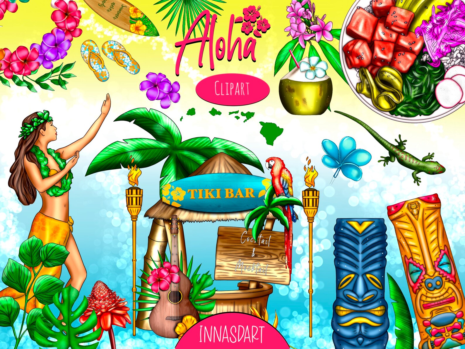 Aloha Clip Art and Hawaii Stickers for Summer Planner and - Etsy