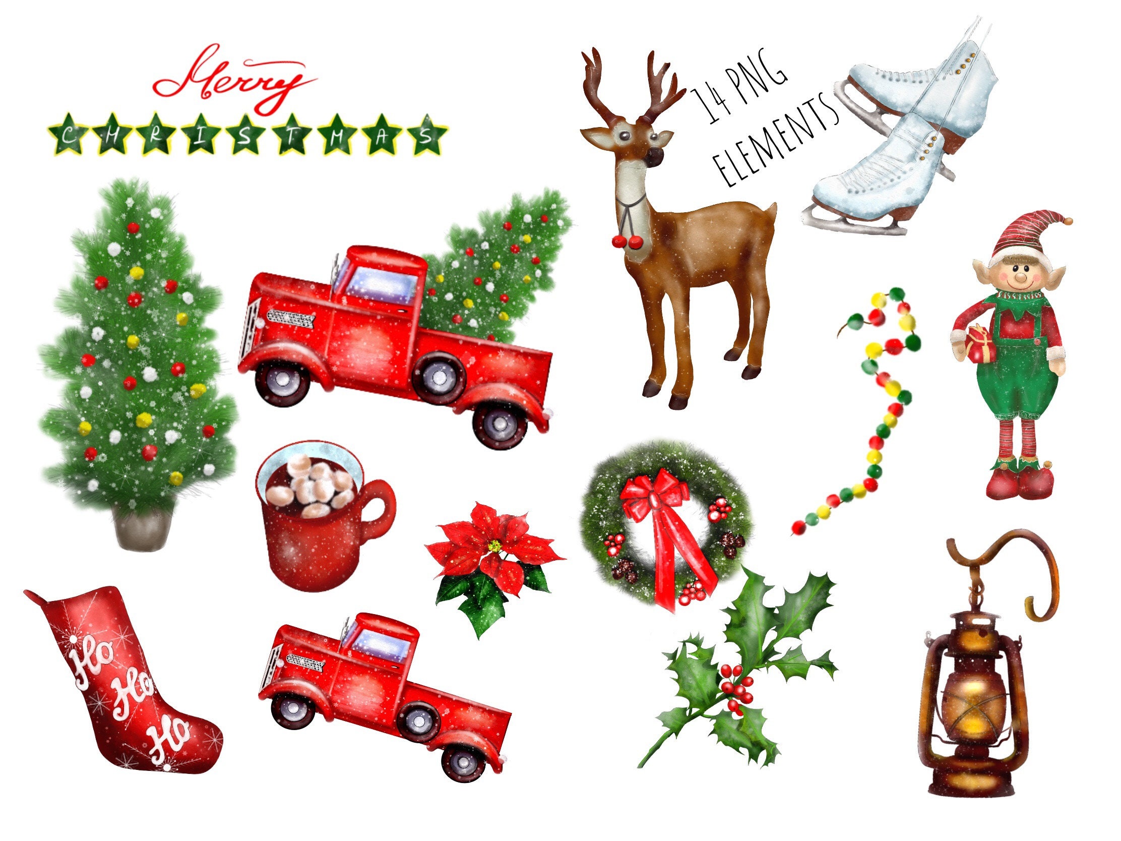 Digital Christmas Clip Art, Christmas Watercolor Clip Art, Winter ...
