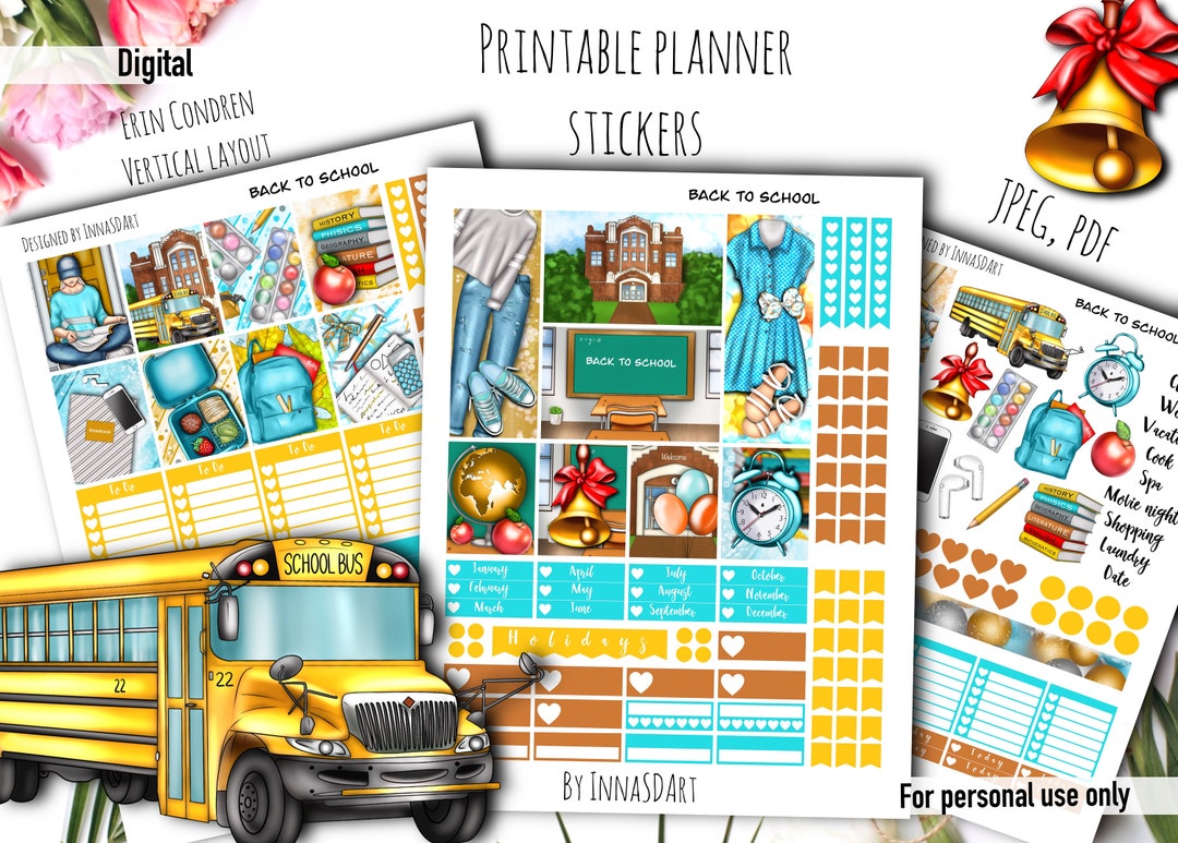 Back to School Printable Planner Stickers, School Planner Stickers ...