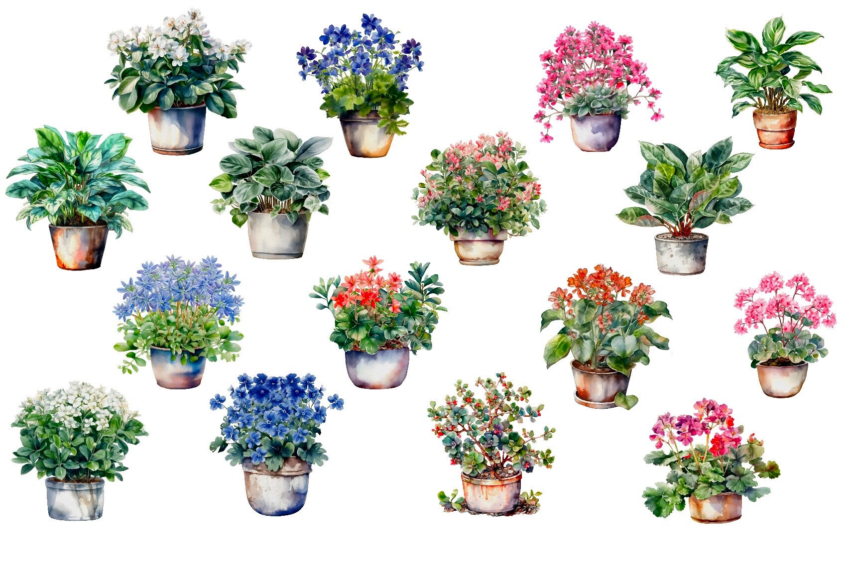 Flower Pot Clip Art, Watercolour Floral Clip Art, Flowers Stickers ...