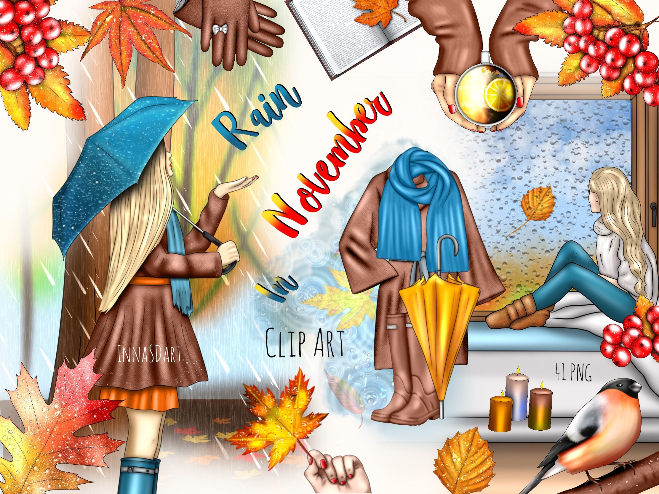 Fall Clip Art Rainy Day Clip Art November Planner Fall - Etsy