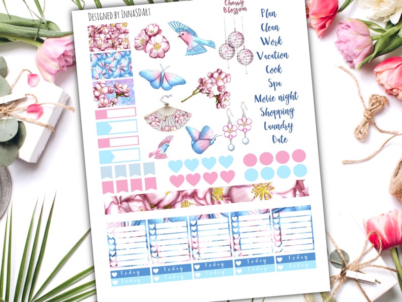 Cherry Blossom Digital Printable Planner Stickers, Spring Stickers ...