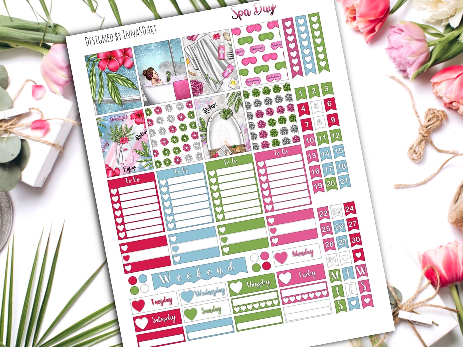 Spa Day Printable Planner Stickers Set With Self-care Bath - Etsy