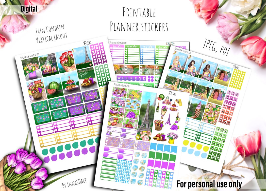 Picnic in Paris Digital Printable Planner Stickers, Travel Stickers ...