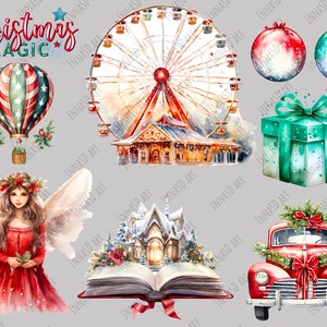 Christmas Magic Clipart: Watercolor Winter Holiday PNG Set (digital ...