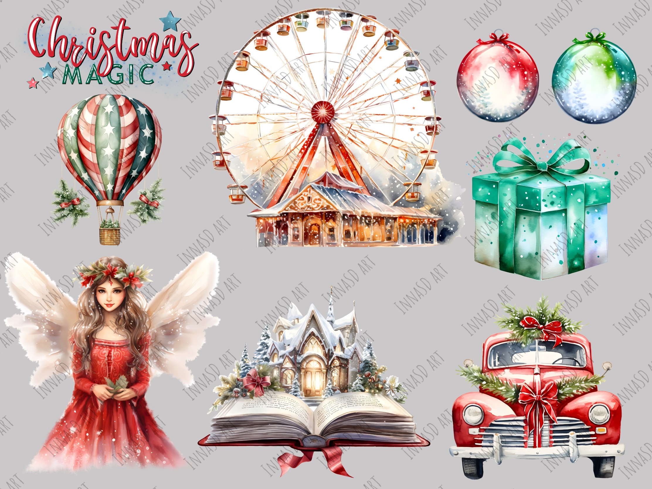 Christmas Magic Clipart Watercolor, Winter Holidays Clipart, Christmas ...