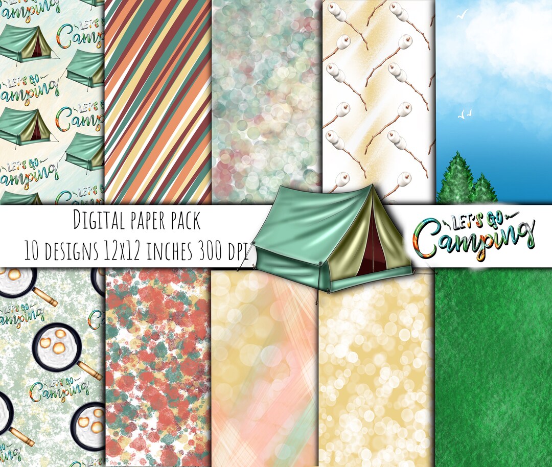 Let's Go Camping Digital Paper Pack , Camping Papers, Summer Picnic ...