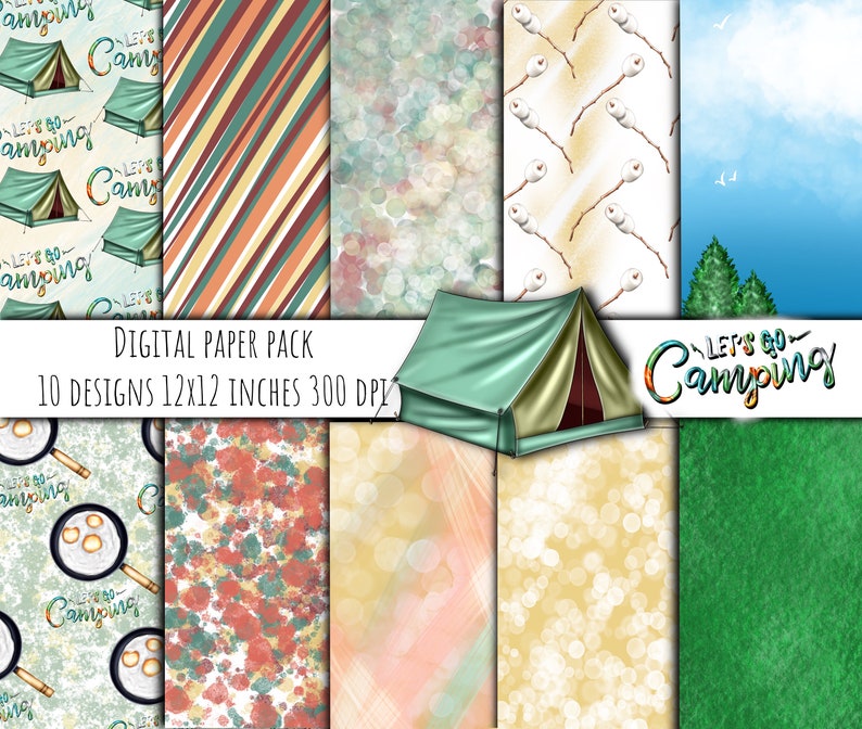 Let's Go Camping Digital Paper Pack Camping Papers - Etsy
