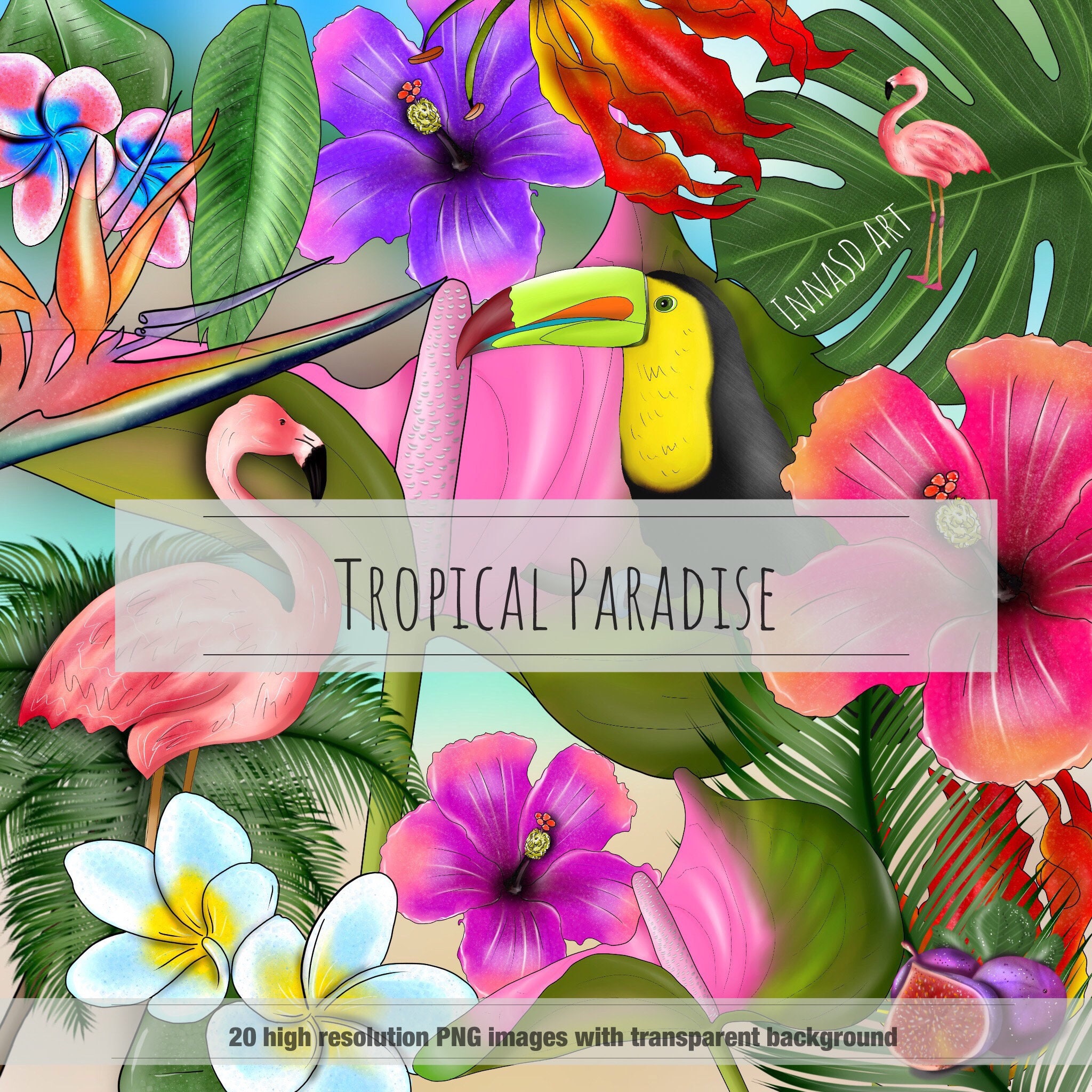 Digital Floral Clipart, Tropical Clipart, Paradise Beach Clipart ...