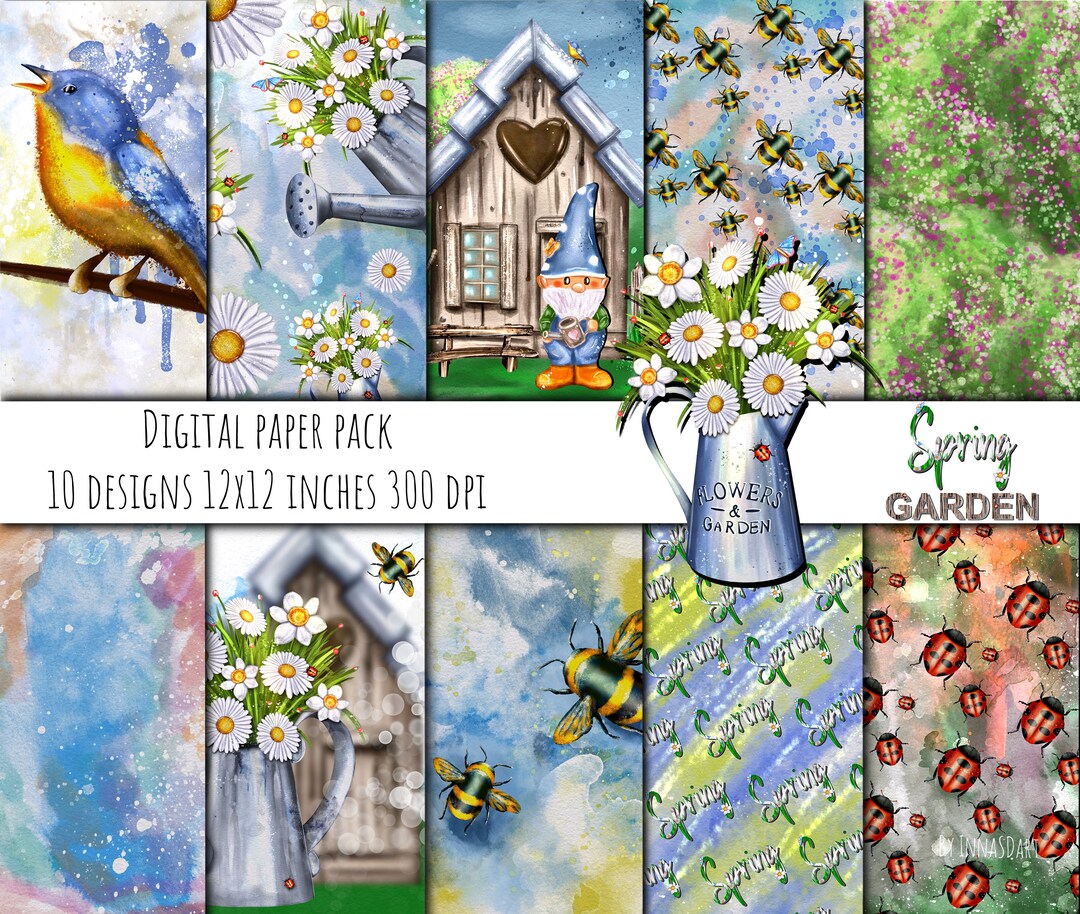 Spring Garden Digital Papers, Spring Digital Papers, Watercolor Digital ...
