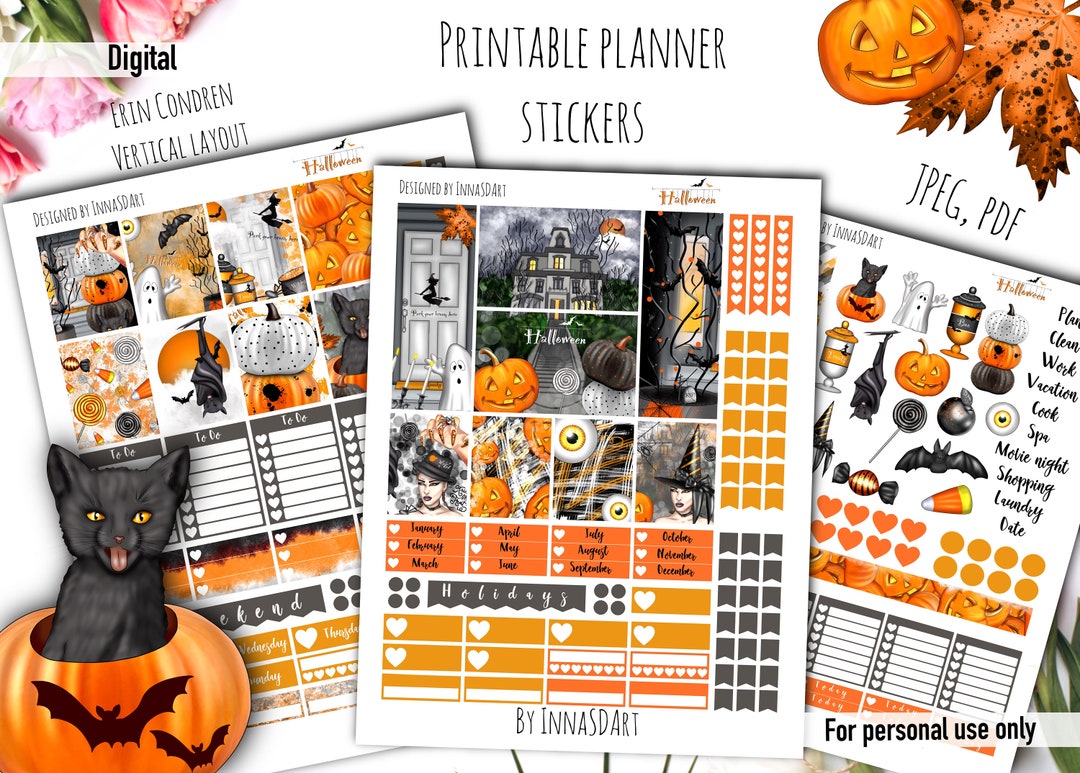 Spooky Halloween Printable Planner Stickers, Fall Planner, Pumpkin ...