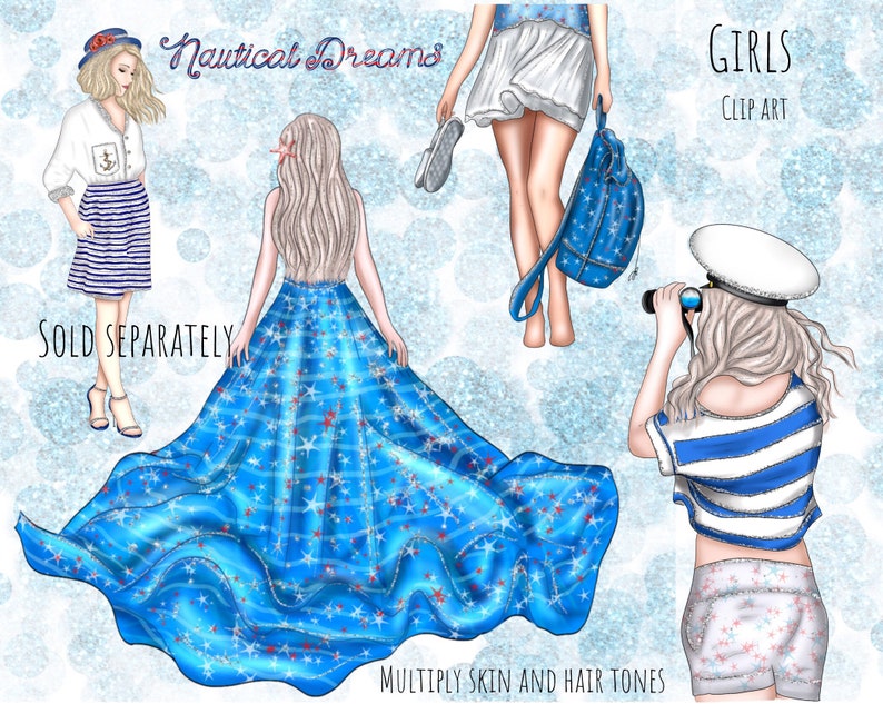 Nautical Dreams Digital Printable Scenes, Nautical Clip Art, Sailor ...