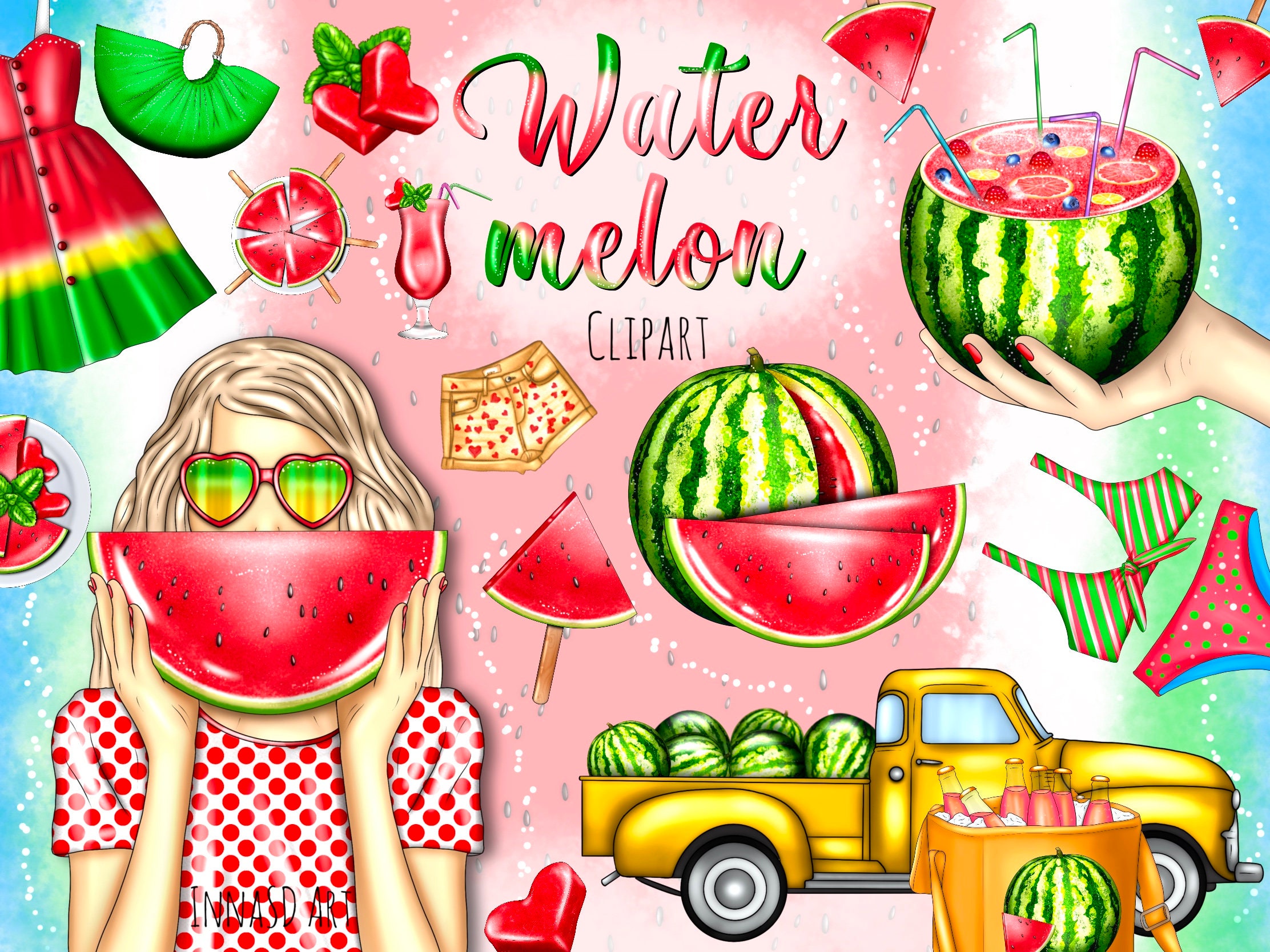 Watermelon Clip Art, Summer Clipart, Juicy Clipart, Summer Planner ...