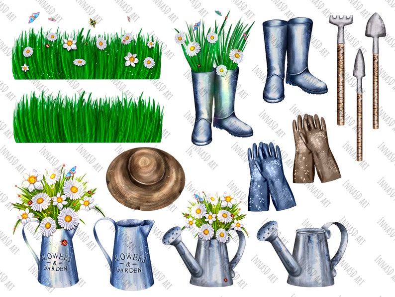 Spring Garden Watercolour Clip Art, Spring Clip Art, Floral Clip Art ...