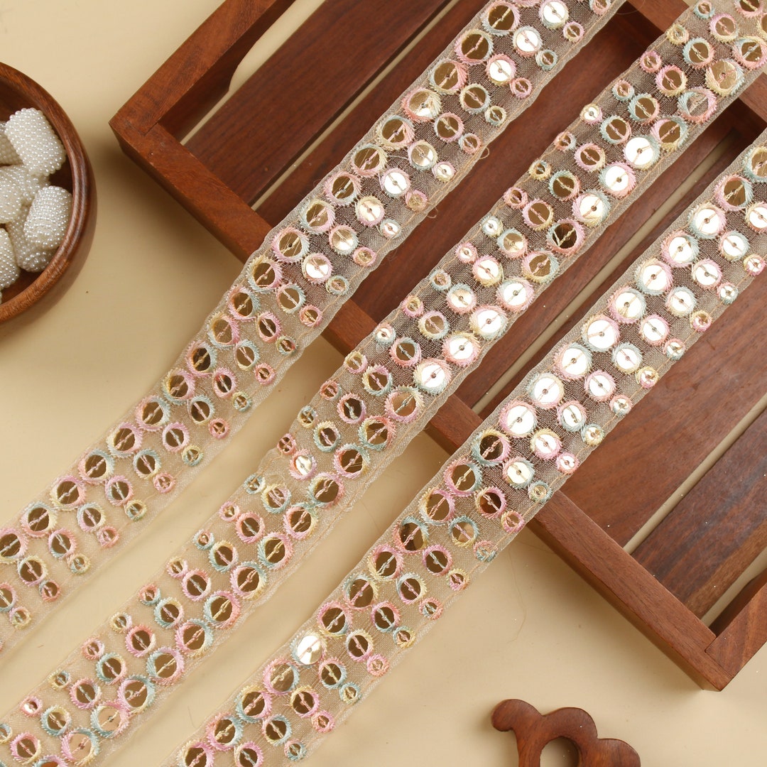 9 Yards Gold Sequin Trim, Boho Embroidered Trim, Indian Trim, Denim ...