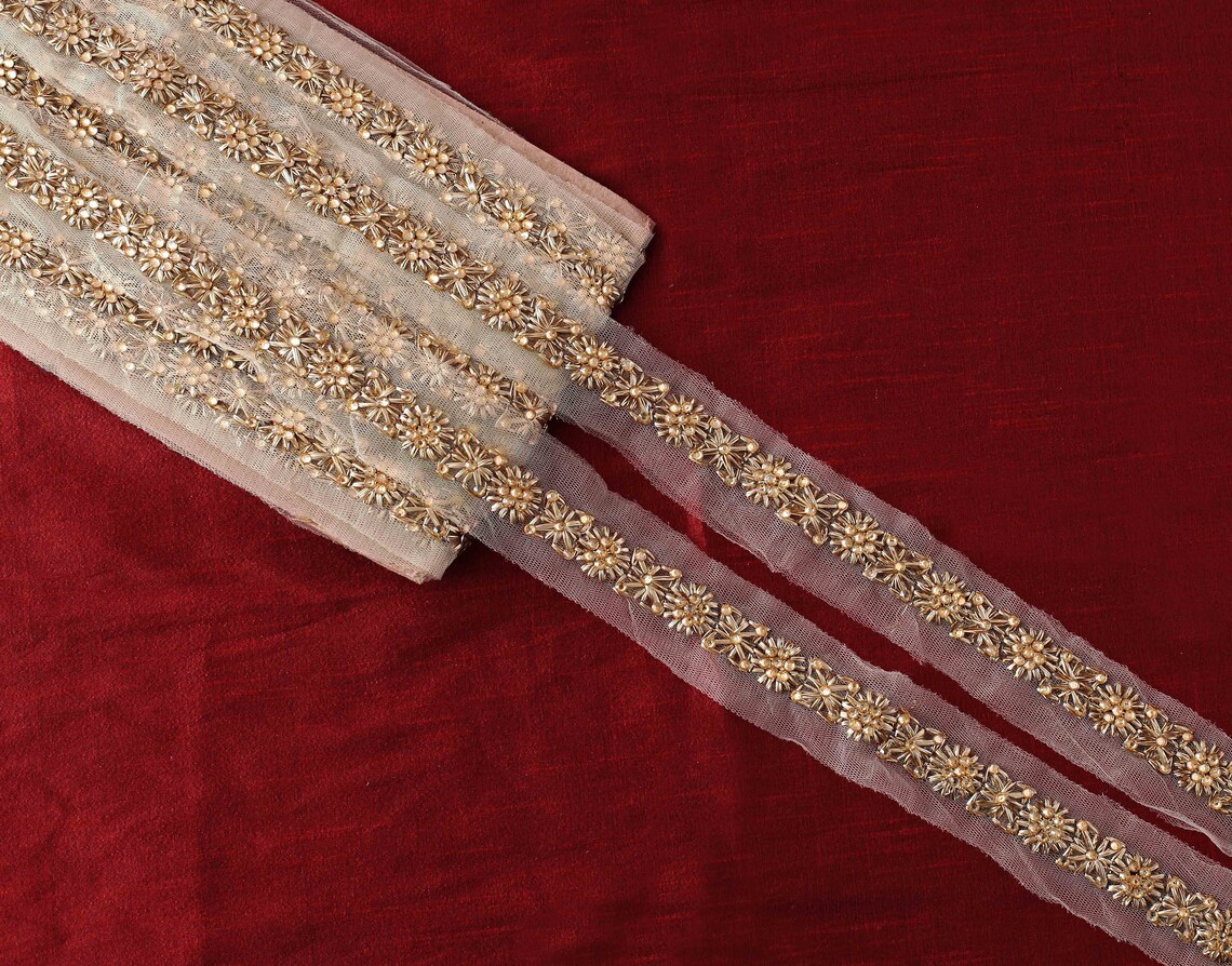 Gold Rhinestone Trim Embroidered Net Trim Bridal Wear | Etsy