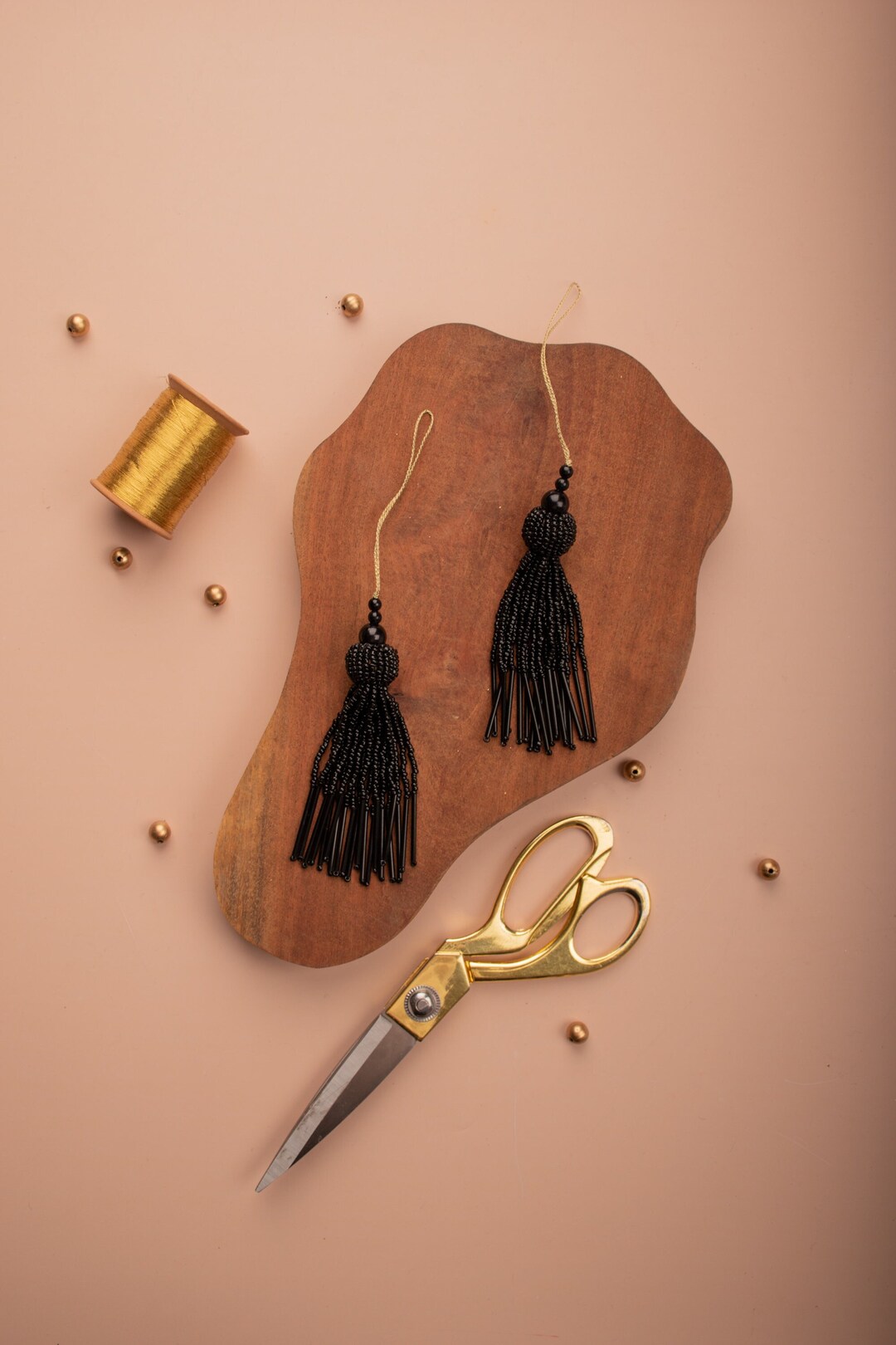 Set of 2 Black Beaded Tassels, Tassel Charms, Camel Swag, Indian ...