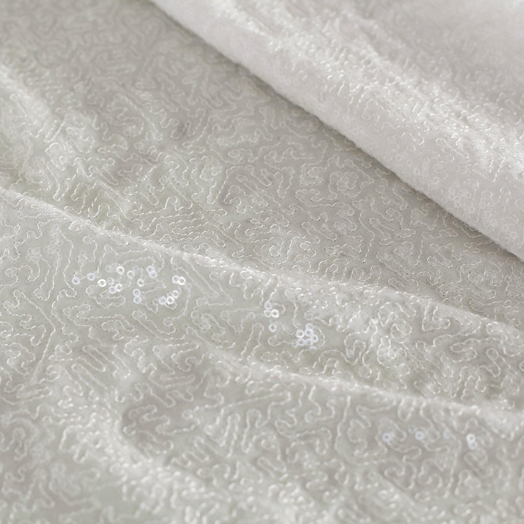 1 Yard- Eggshell White Sequin Fabric, Dyeable Georgette, Party Wear ...