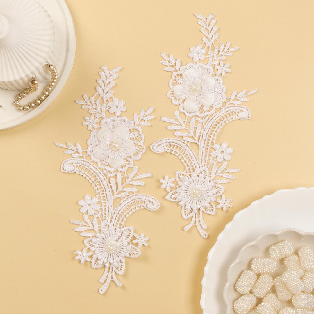 White Crochet Lace Applique – Set of 2 Boho Floral Patches - Etsy
