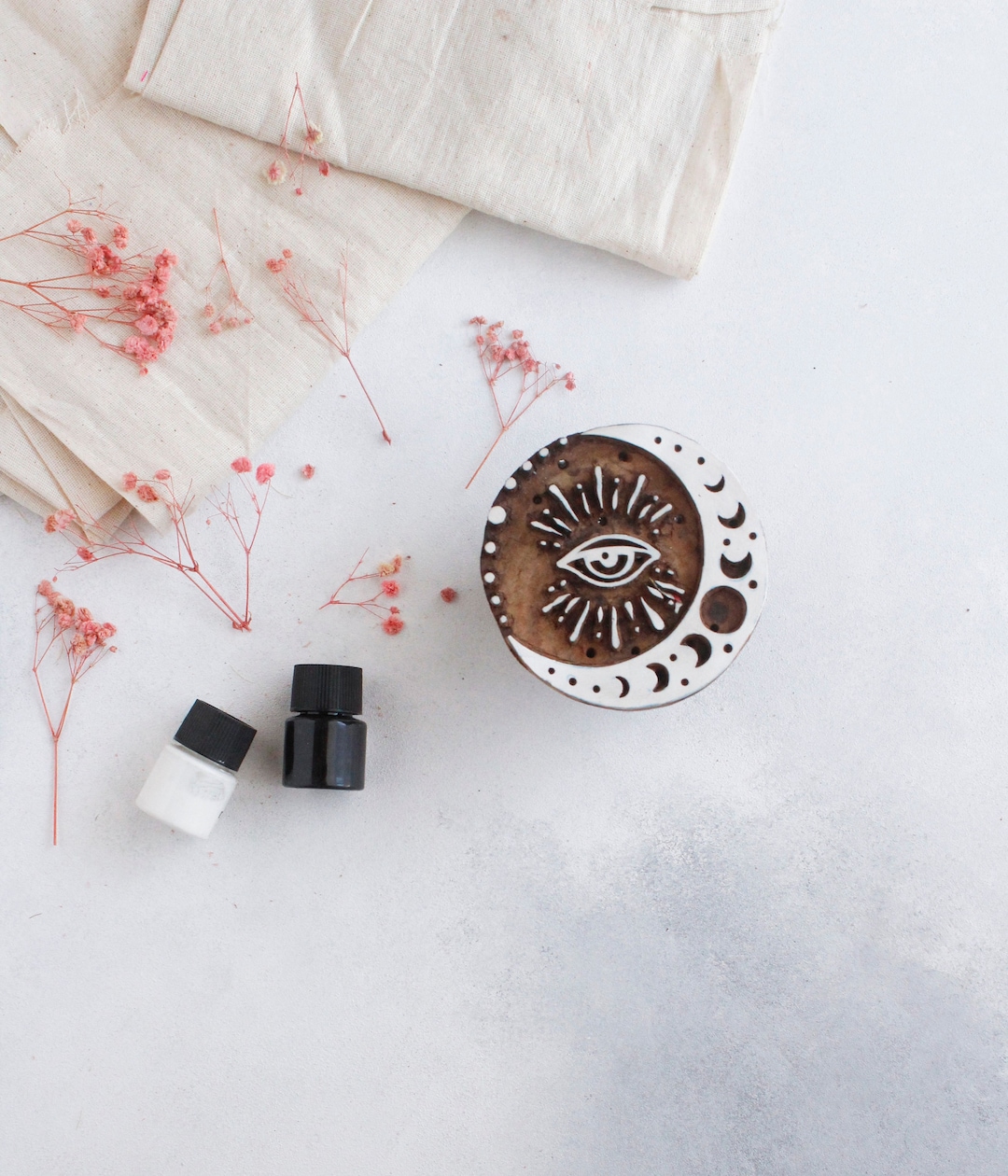 Crescent Moon Stamp, Wooden Block Stamp, Mystical Eye Stamp, Block ...