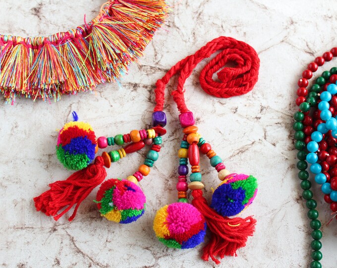 Red Pom Pom Tassels Beaded Tassels Camel Swag Jewelry - Etsy