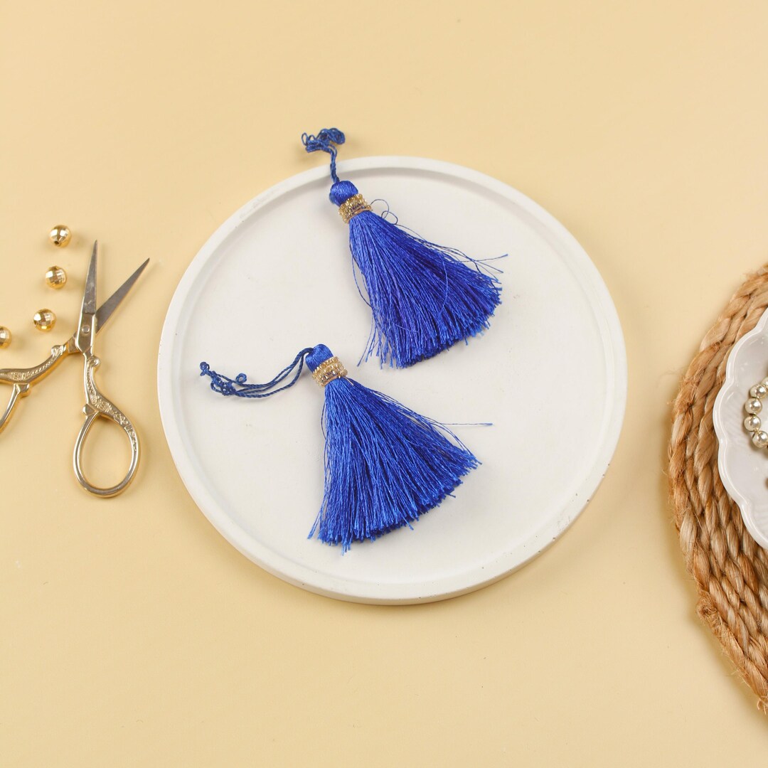 Set of 2- Royal Blue Silky Tassels, Art Silk Thread Tassels, Jewelry ...