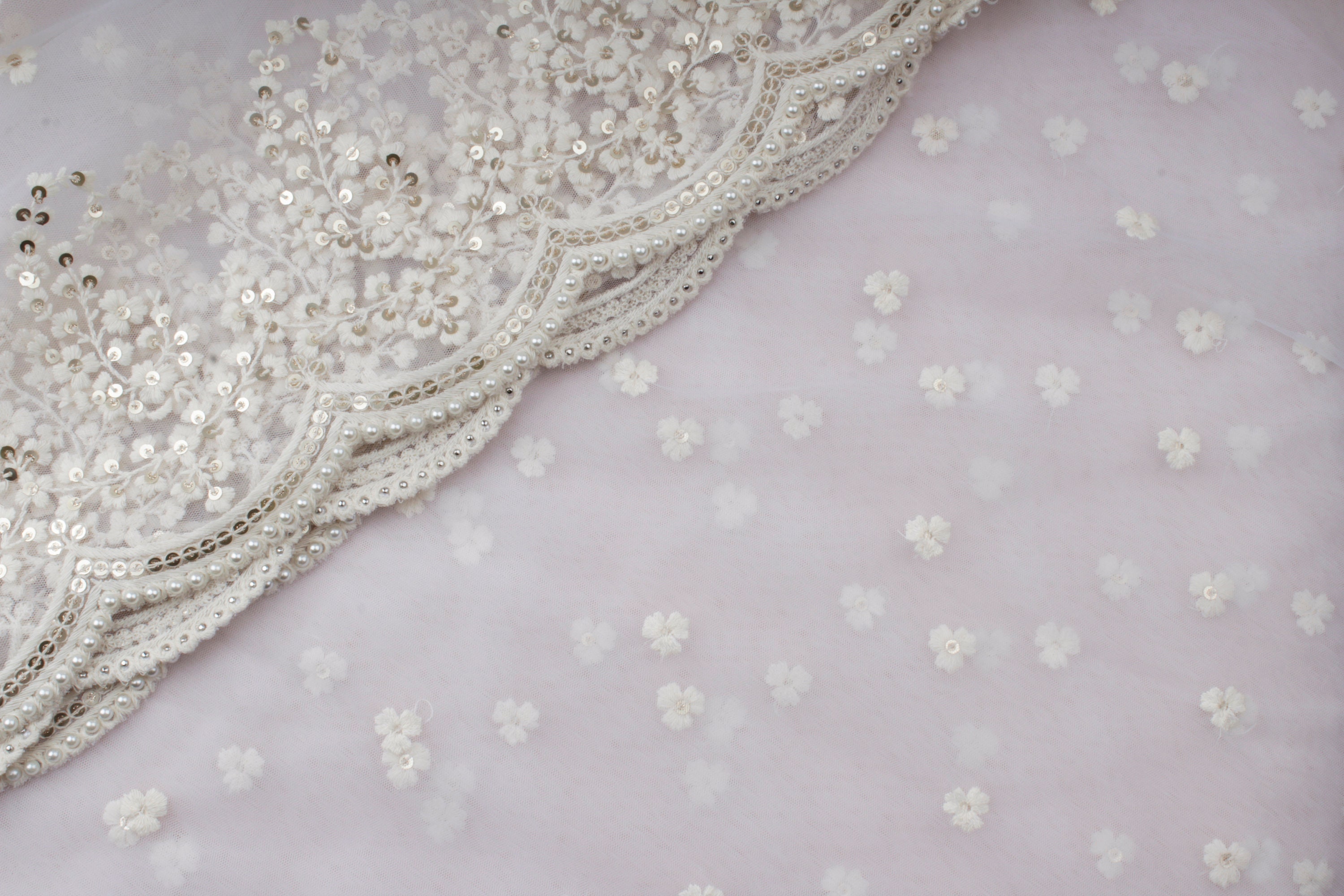 White Embroidered Fabric Floral Net Fabric Indian | Etsy