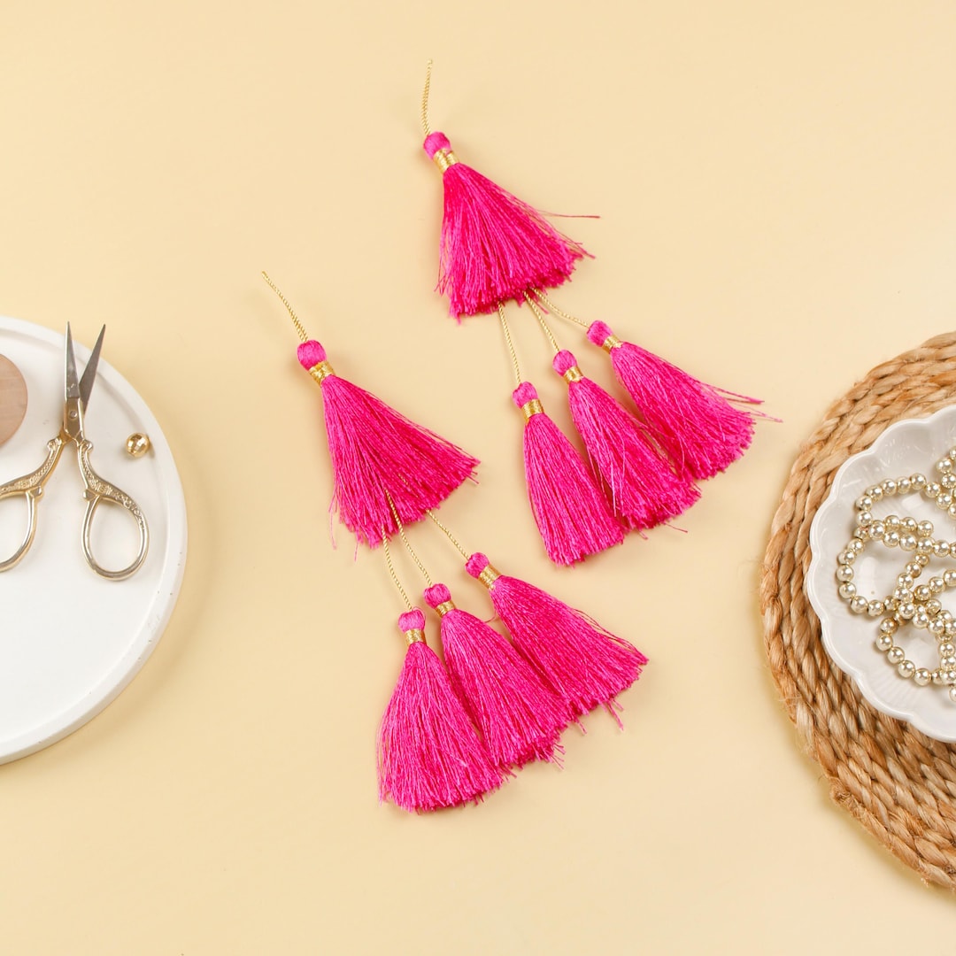 Set of 2- Hot Pink Silky Tassels, Mala Tassels, Tassels for Jewelry ...