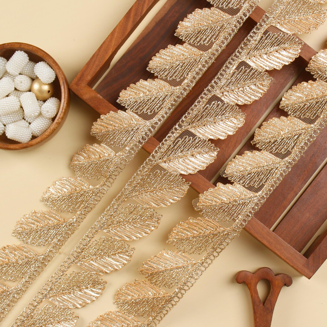 Gold Gota Ribbon Trim, 9 Yards Leaf Trim for Sewing, Embroidery, DIY ...