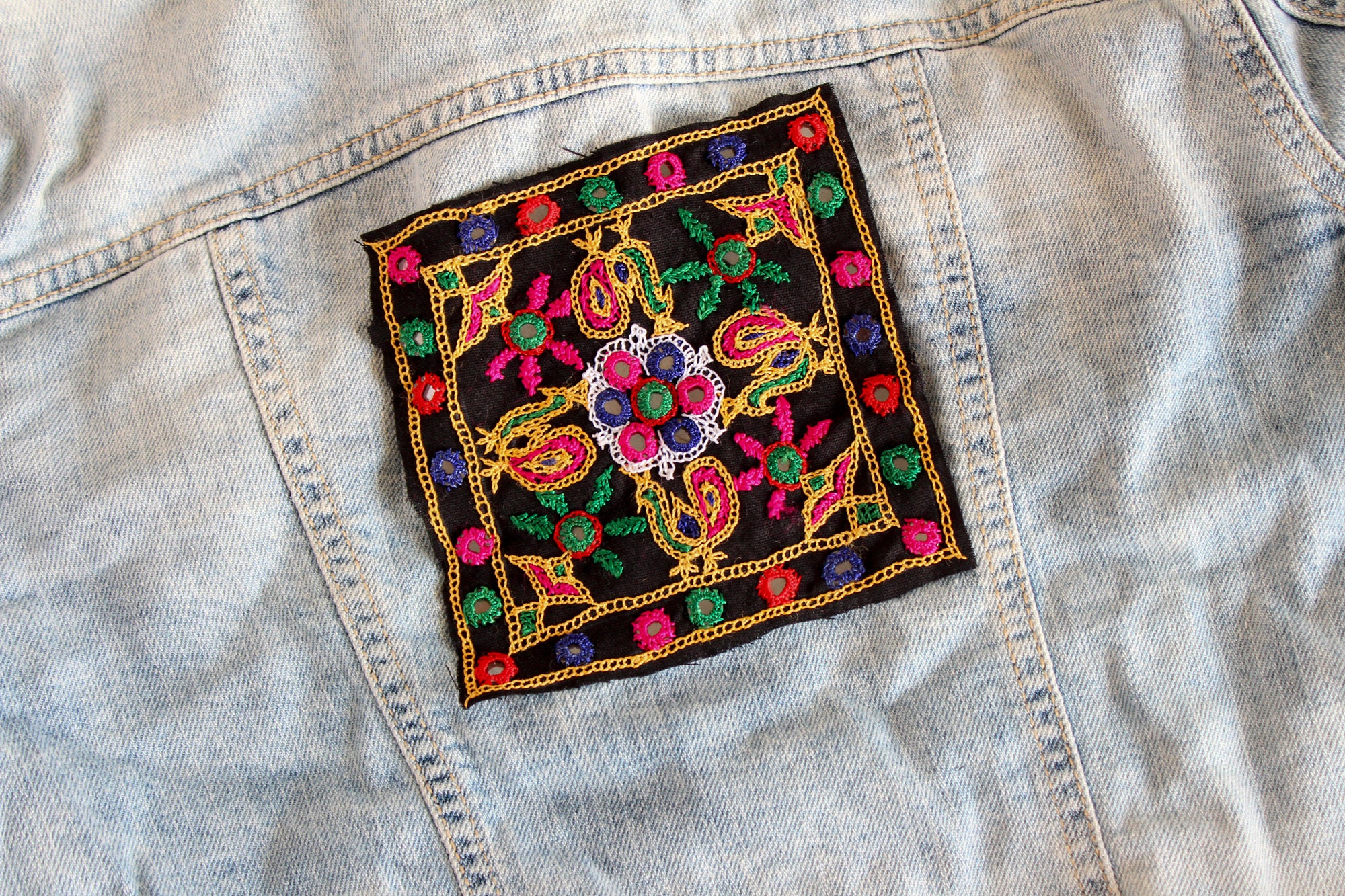 Black Embroidered Jacket Patch Kutchi Applique Hand - Etsy