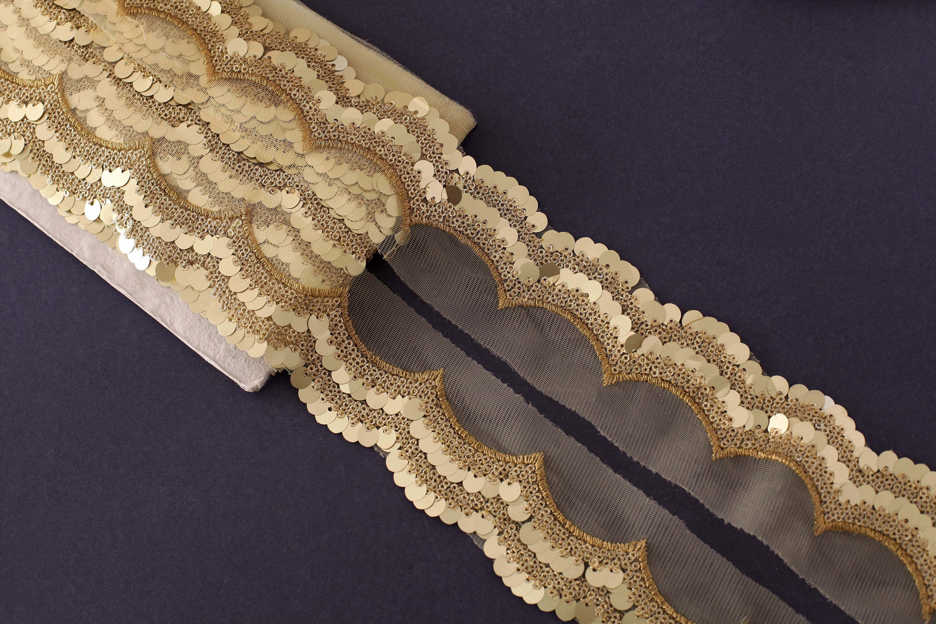 9 Yards Gold Scallop Trim With Sequins Indian Embroidered - Etsy