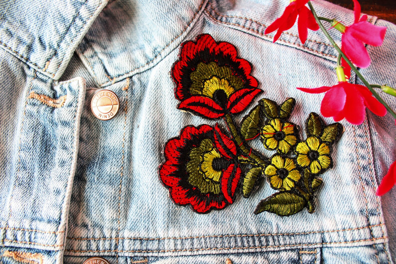 Red Rose Jacket Patch Embroidered Applique Sew on Applique | Etsy