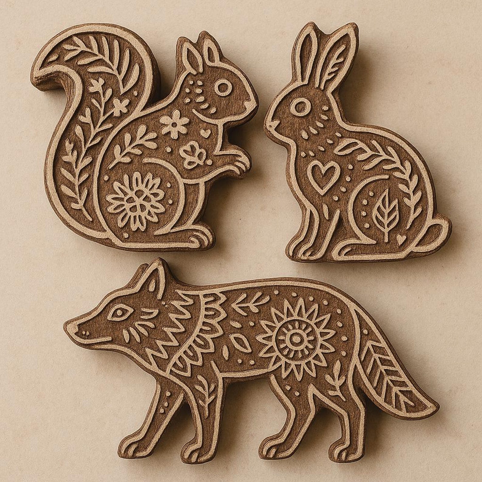 Scandinavian Animal Wooden Stamp Set – Folk Art Printing Blocks, 15 ...