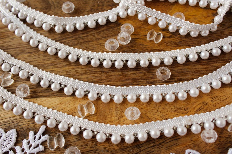 5 Yards of White Pearl Trim Elegant White Beaded Trim Pearl - Etsy