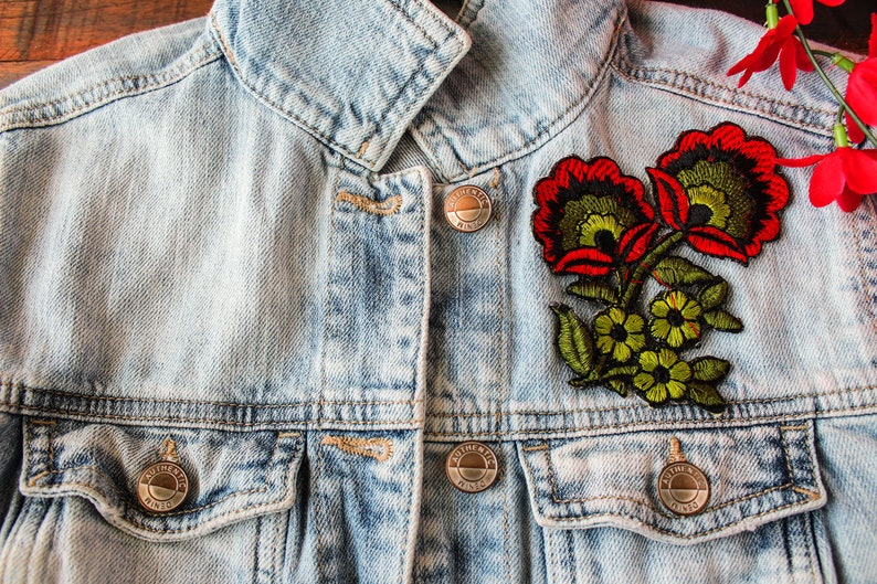 Red Rose Jacket Patch Embroidered Applique Sew on Applique - Etsy