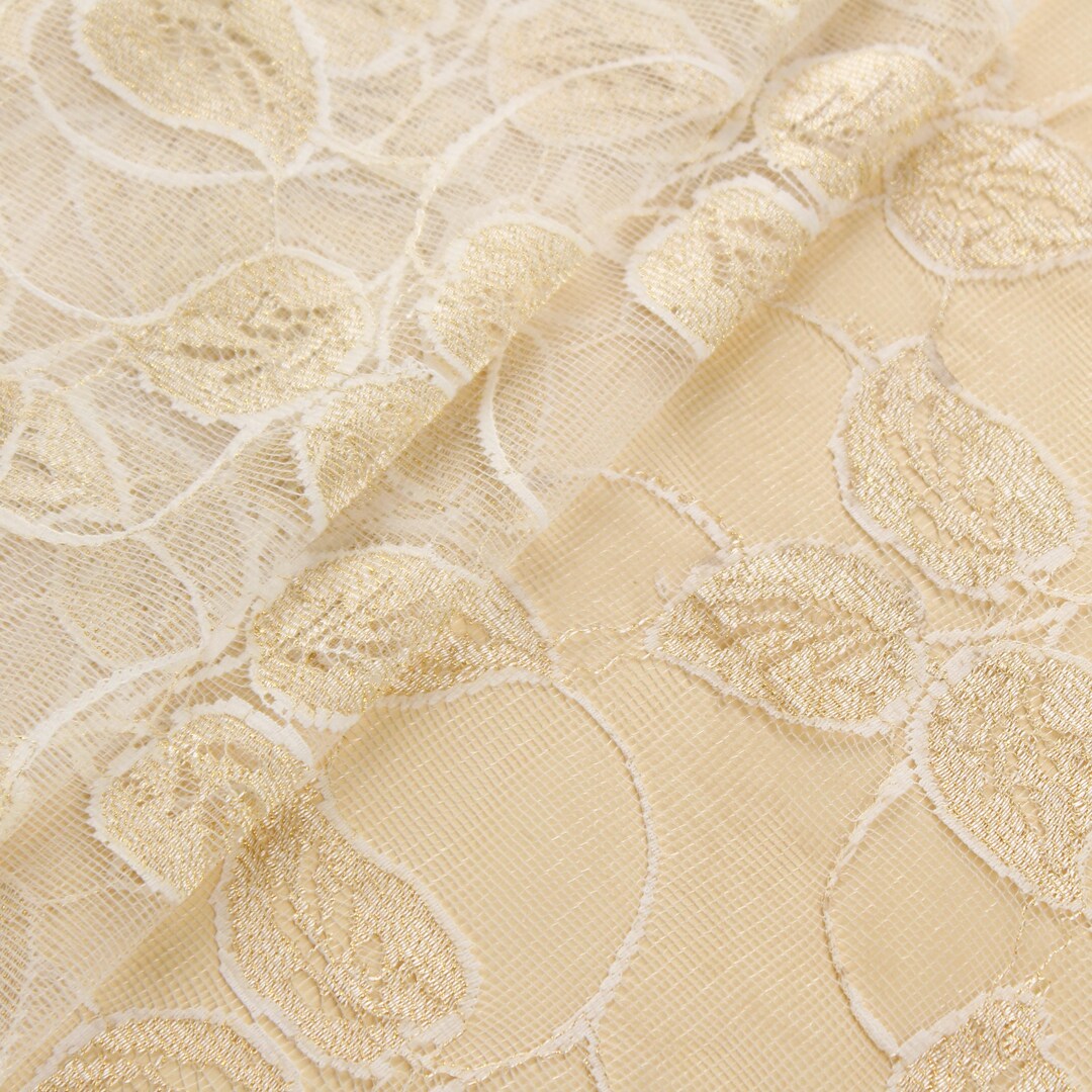 Ivory Shimmer Net Fabric - Gold Leaf Embroidery, Bridal Lace - Etsy