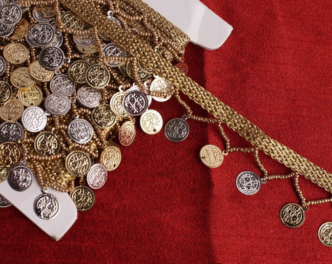 Gold and Silver Beaded Trim, Indian Trim, Coin Trim, Trim With Metal ...