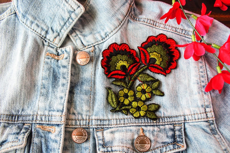 Red Rose Jacket Patch Embroidered Applique Sew on Applique - Etsy