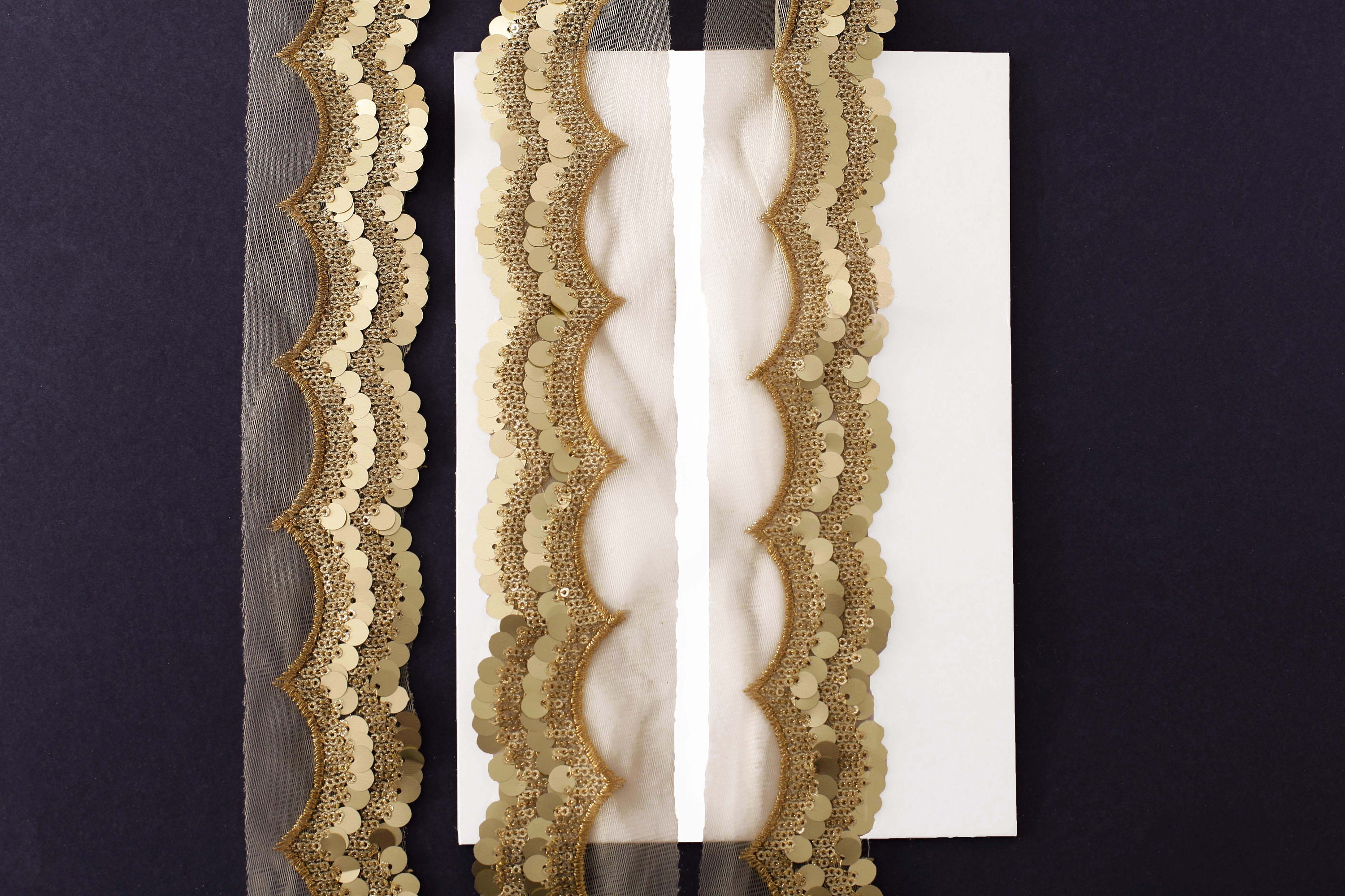 9 Yards Gold Scallop Trim With Sequins Indian Embroidered - Etsy