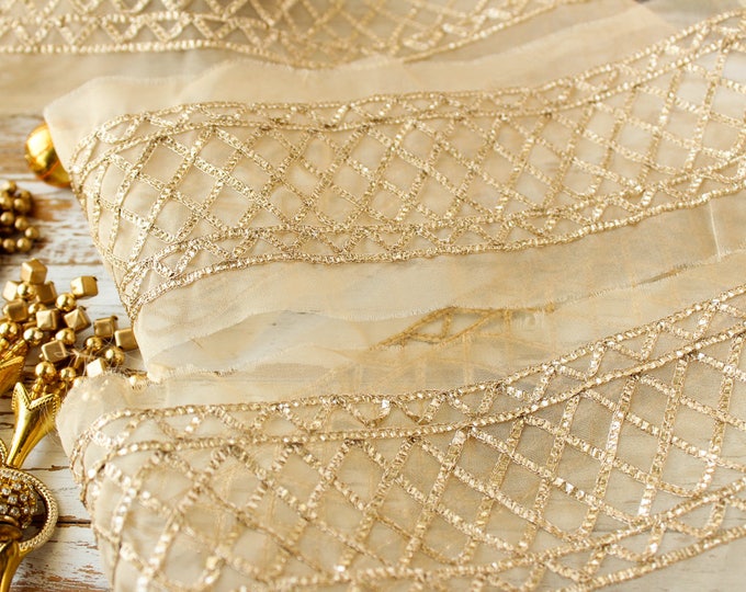 DIY Gold Embroidered Trim, Organza Trim, Zari Trim, Bridal Wear ...