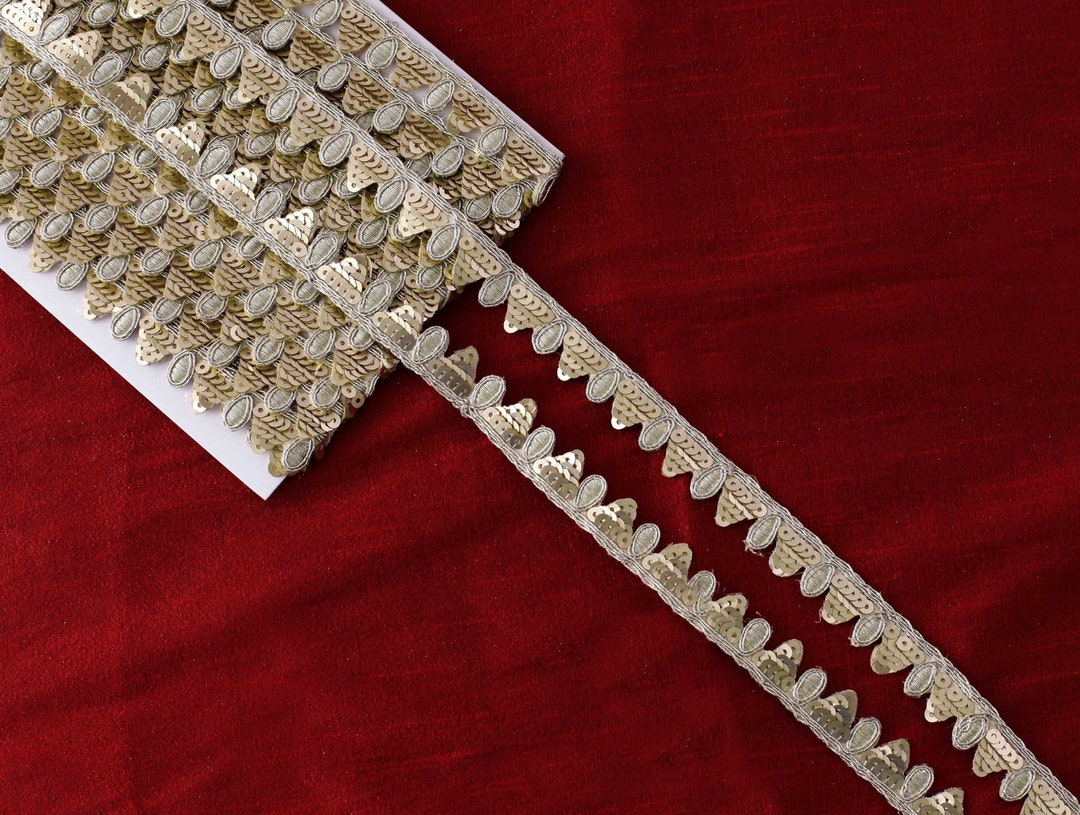 Pale Gold Sequin Trim, Indian Trim, Geometric Trim, Boho Sequin Lace ...