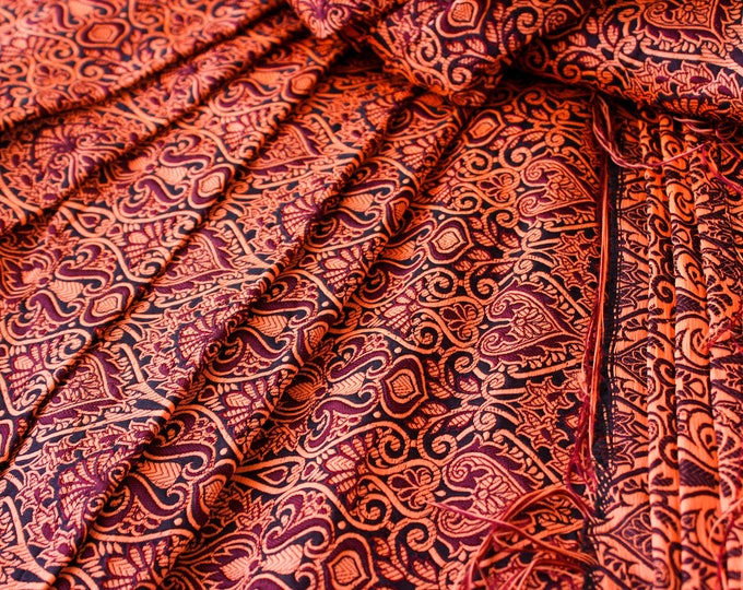 1 Yard of Orange Brocade Fabric, Poly Silk Brocade Fabric, Jacquard ...