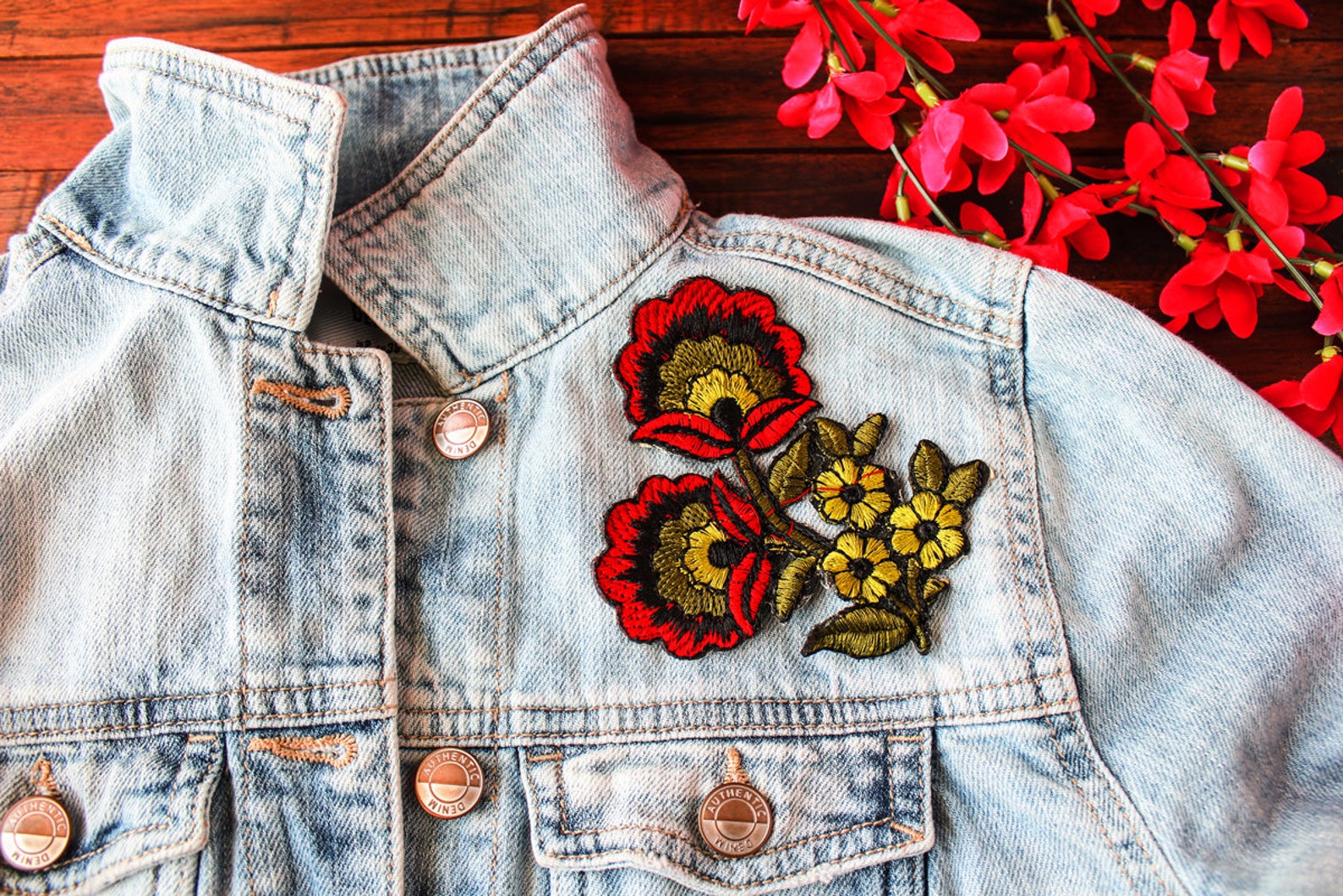 Red Rose Jacket Patch Embroidered Applique Sew on Applique - Etsy