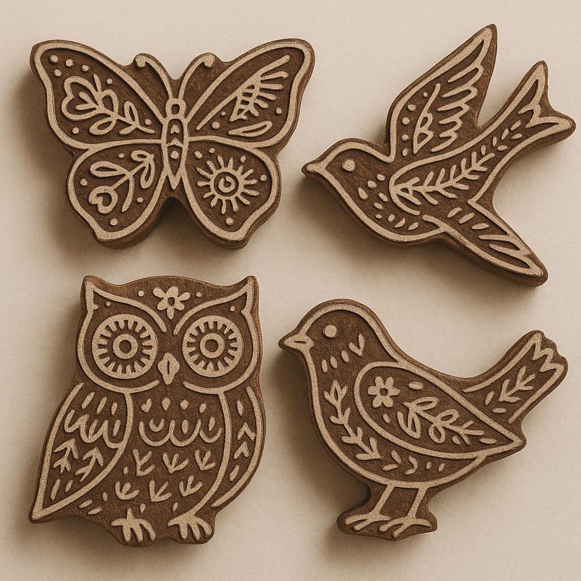 Scandinavian Animal Wooden Stamp Set – Folk Art Printing Blocks, 15 ...
