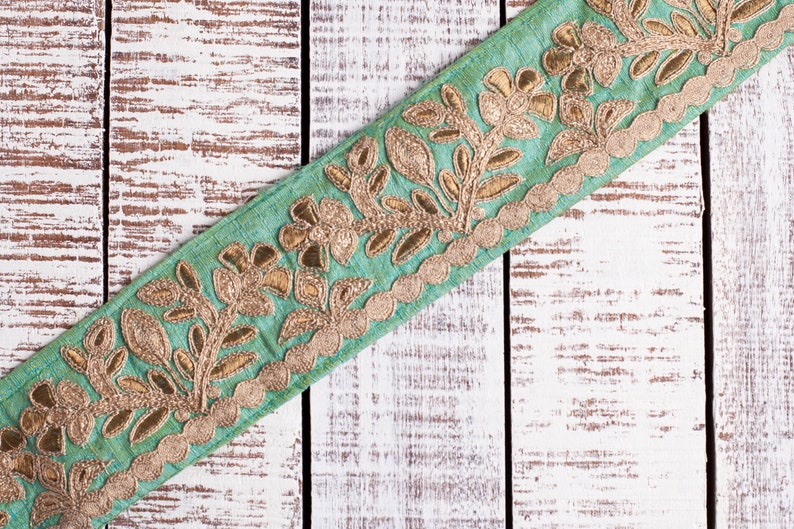 1 Meter mintgrüne Borte Bestickte Florale Borte Indische | Etsy