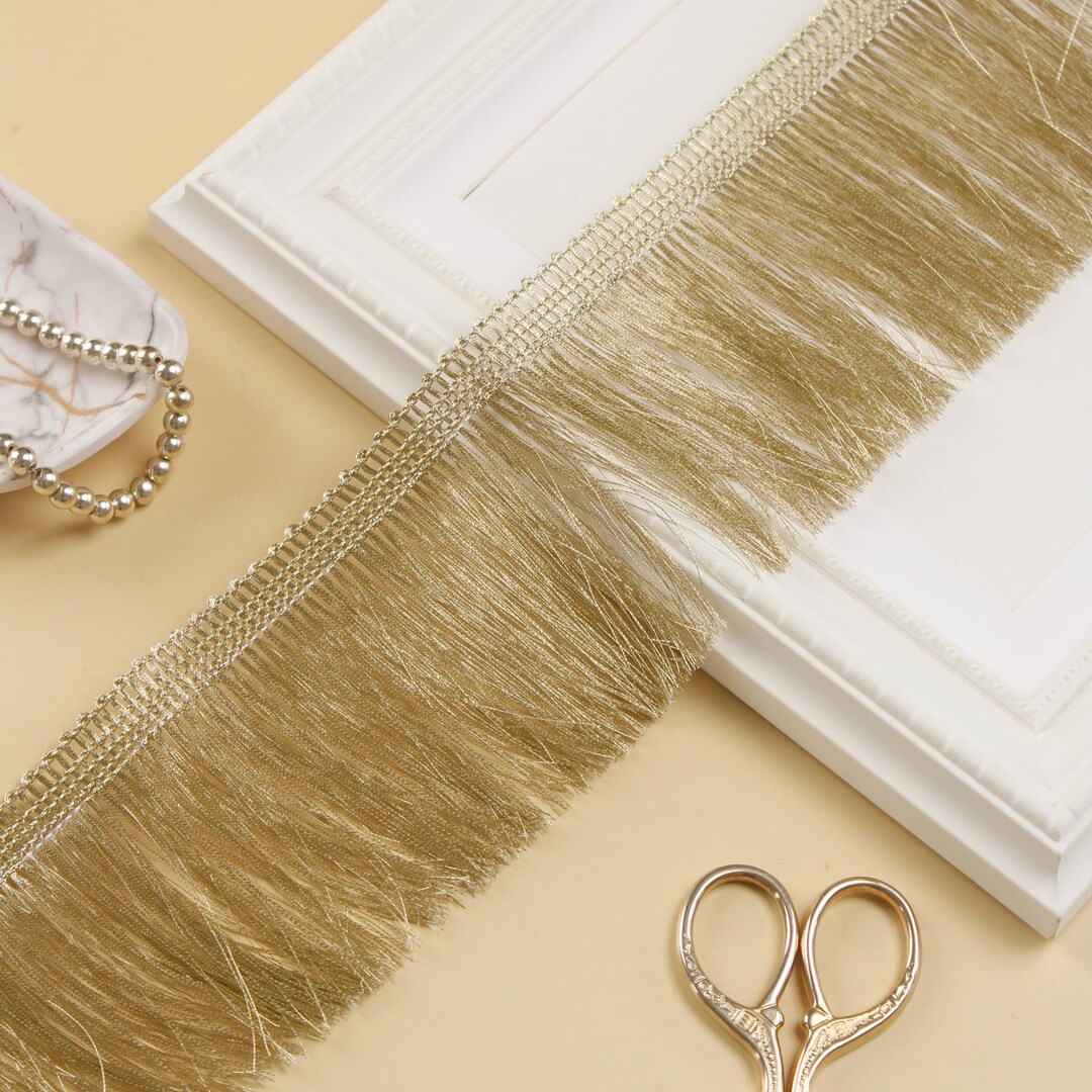 3 Yards- Gold Fringe Trim, Tassel Trim, Eyelash Trim, Metallic Fringe ...